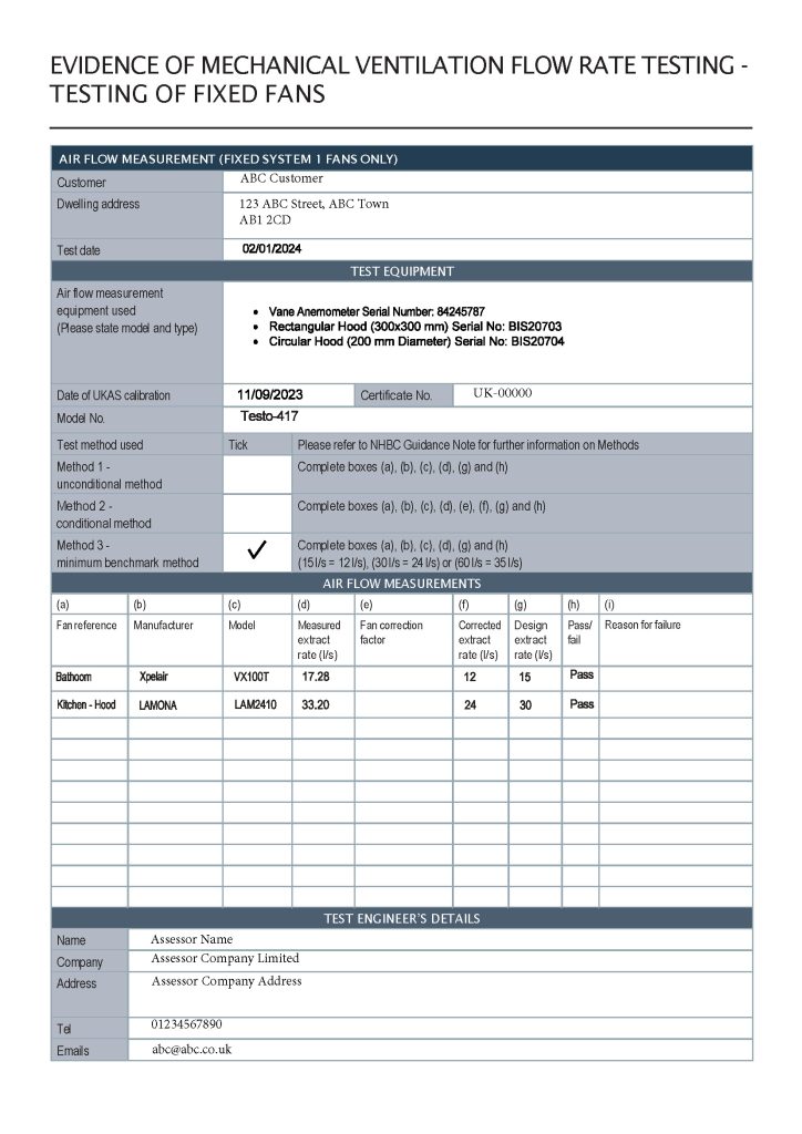 Ventilation & Extraction Flow Rate (Part F) | England - CP Cert